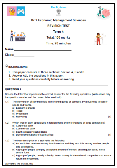 Gr 7 EMS Revision Test - Term 4