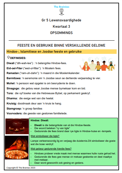 Gr 5 Lewensvaardighede (PSW) Opsommings - Kwartaal 3