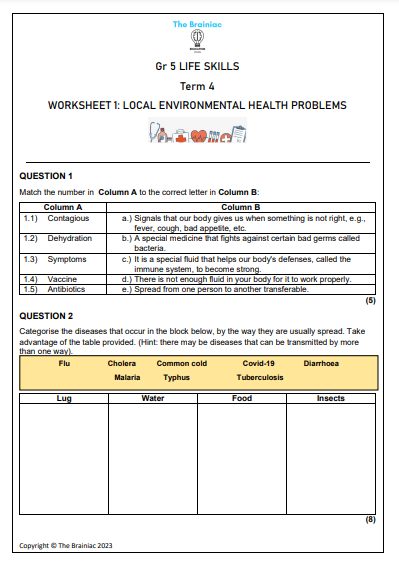 Gr 5 Life Skills Worksheets - Term 4