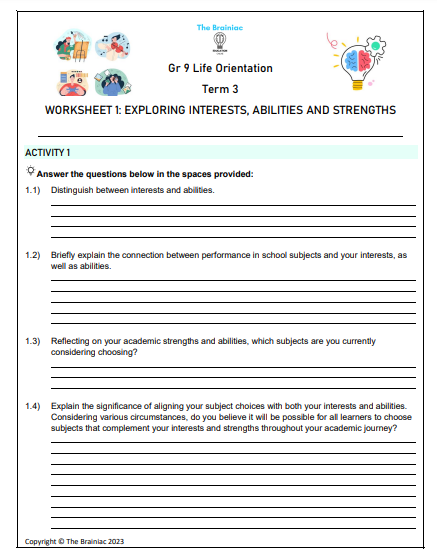 Gr 9 LO Worksheets - Term 3