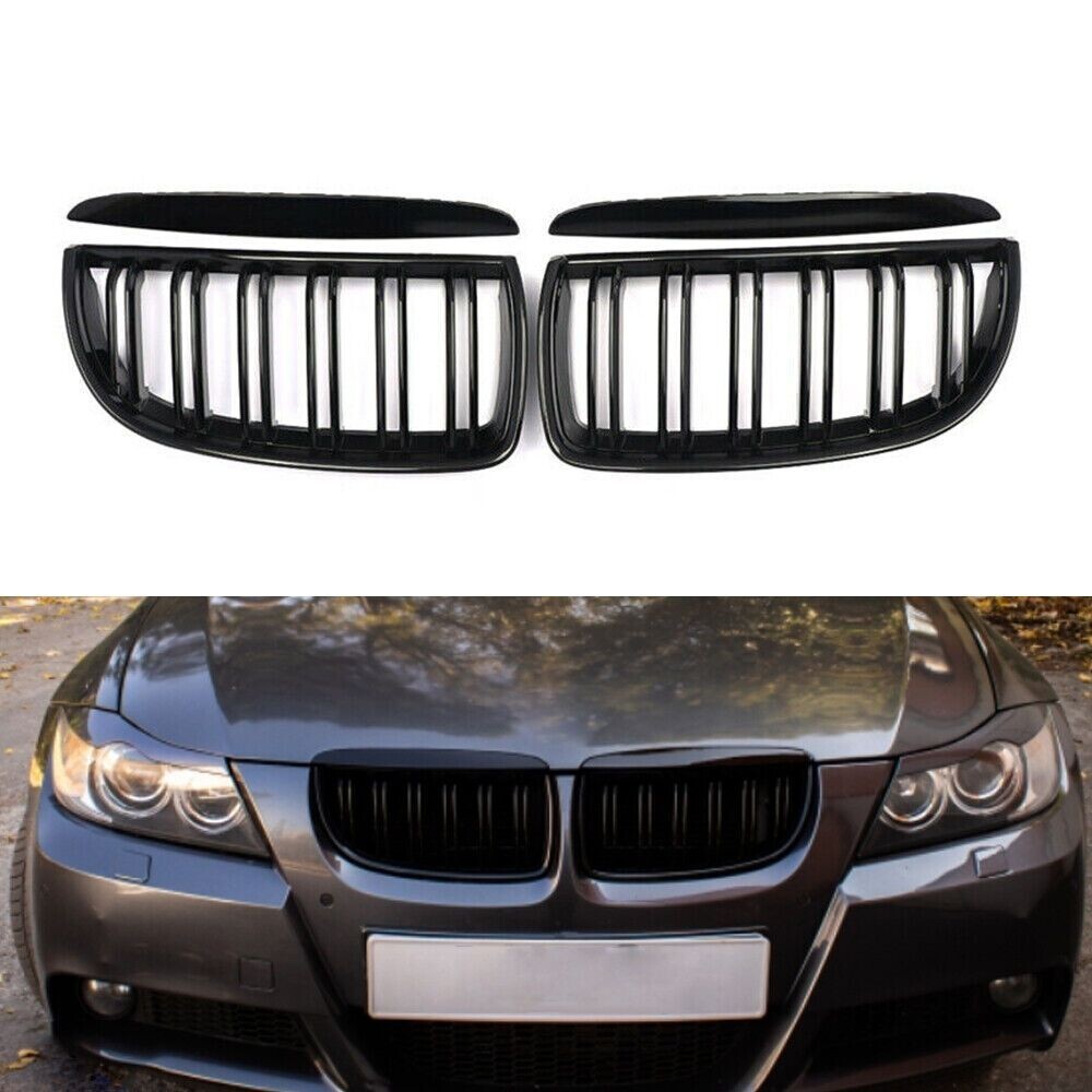 Gloss Black Front Kidney Bumper Grille Dual Slat For 05-08 BMW 3 Series ...