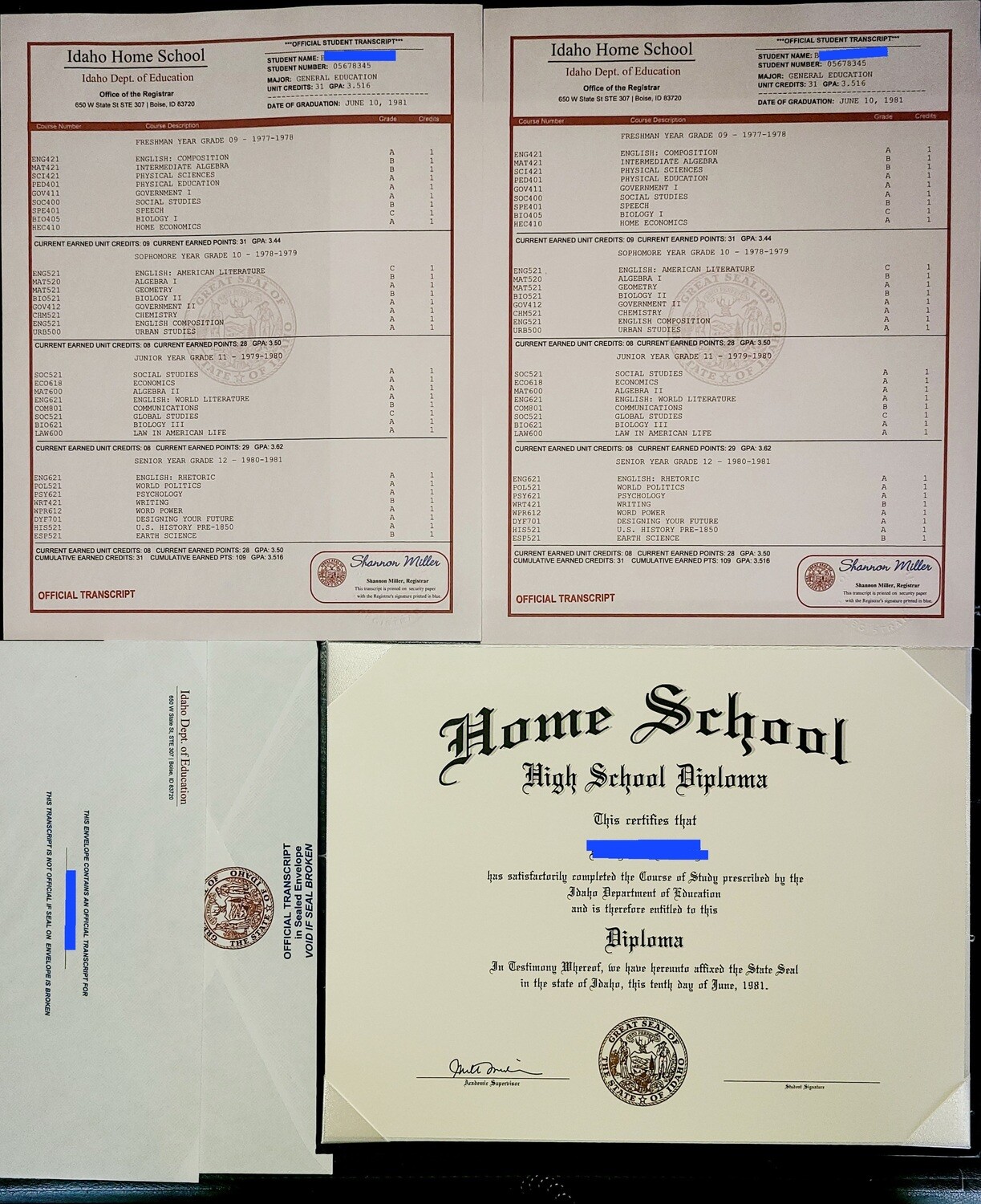 Home School Diploma and Transcripts