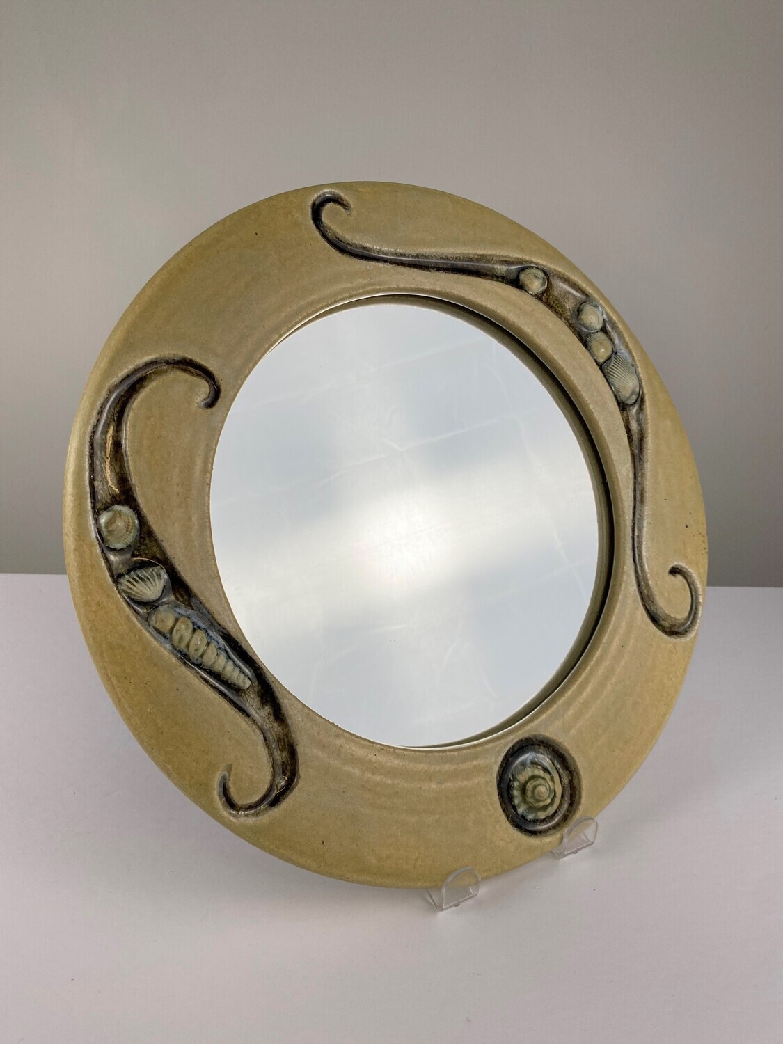 12" Pottery Mirror with Melted Glass and Shells | Store | Handworks Gallery