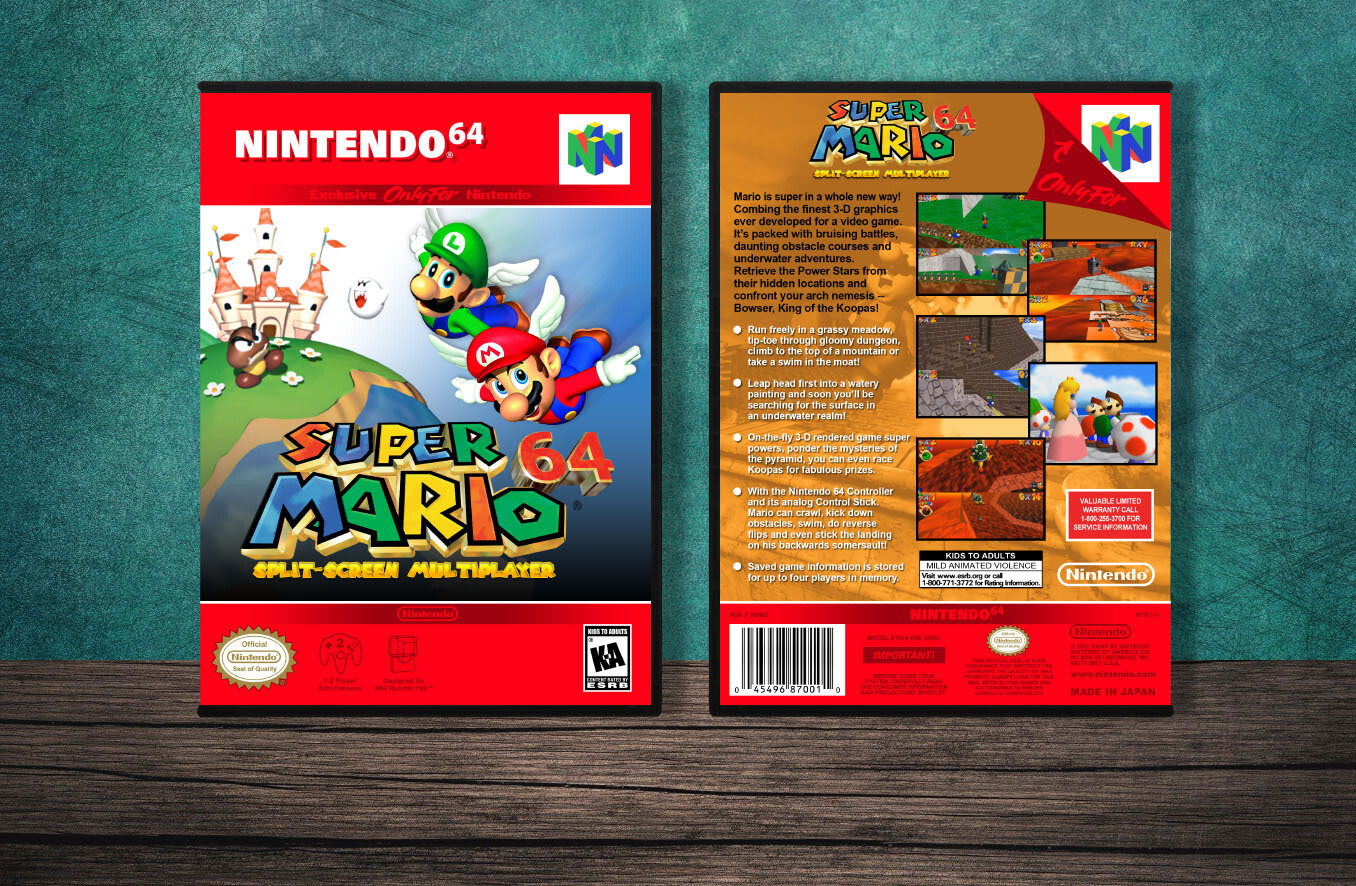 Super Mario 64 Splitscreen Multiplayer - N64 Video Game Case