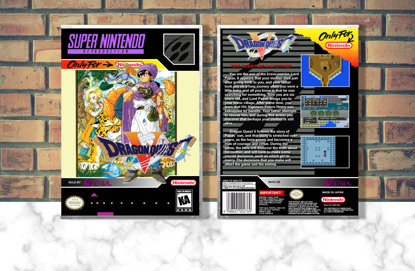 Dragon Quest V (Repro Spine) - SNES Video Game Case