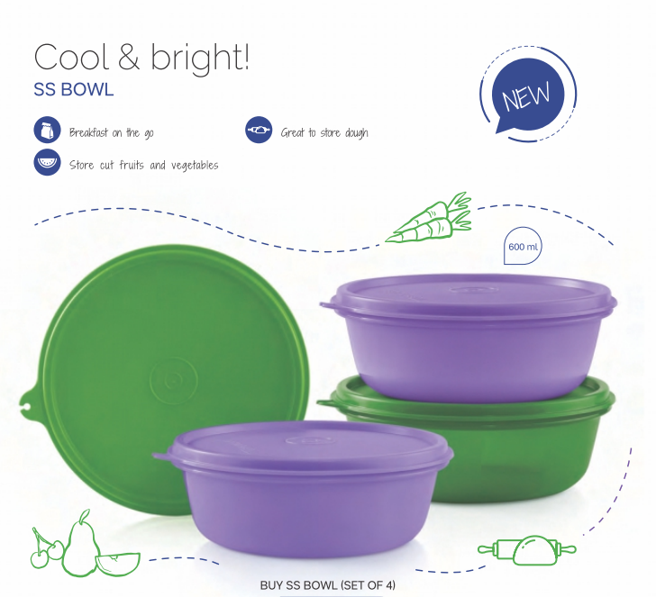 Tupperware SS Bowls 600ml Set of 4
