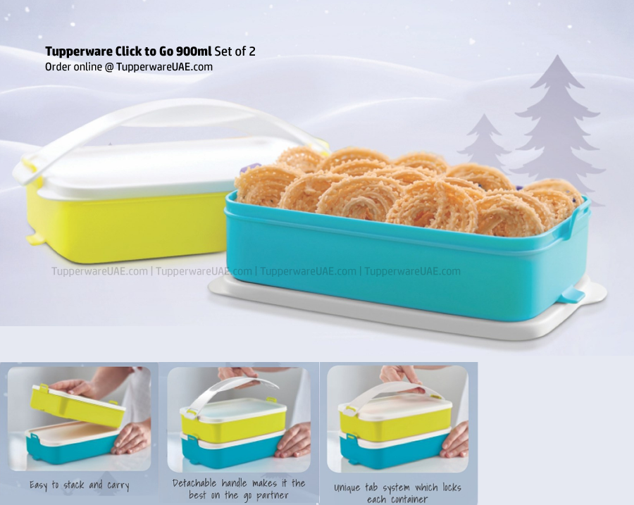 Tupperware Click To Go 900ml -Set of 2 with handle
