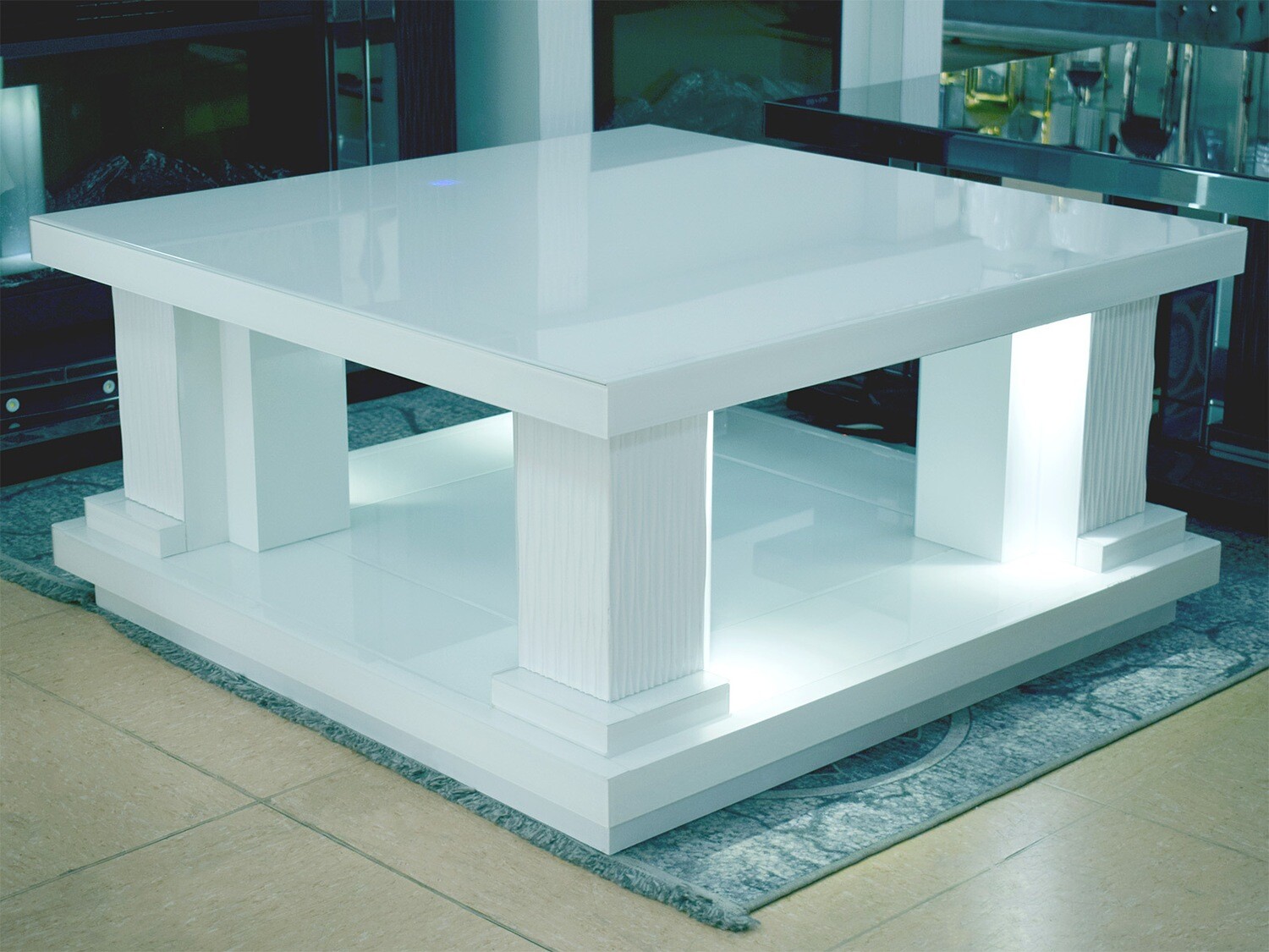 LED Couchtisch "Dana" Weiss 100x100 Wohnzimmer Tisch Beleuchtung