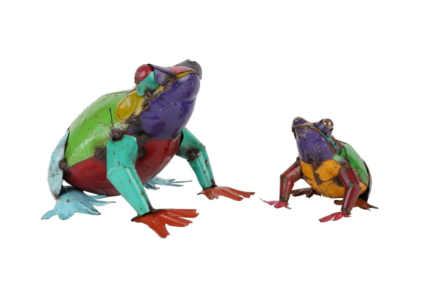Colorful Metal Garden Frog-Yard Art- Handmade-Two Sizes