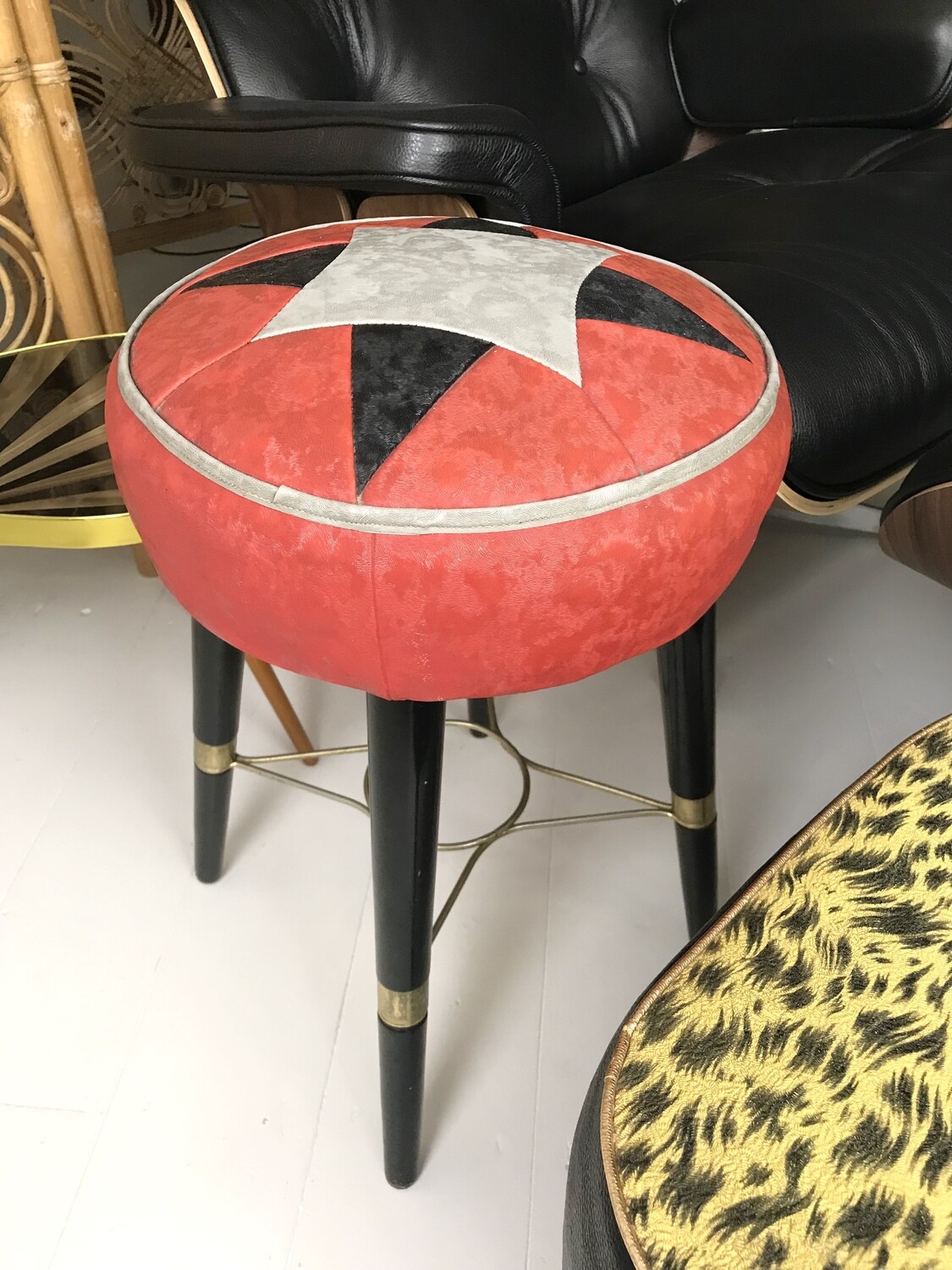 Sherborne Mid Century Rare Atomic Red Star Tall Stool