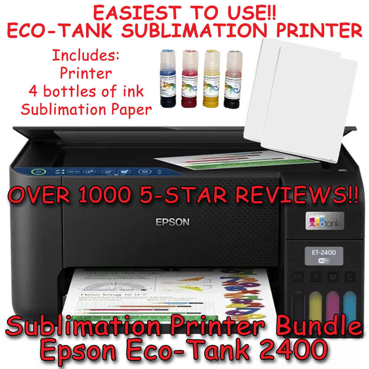 Epson ET-2400 Eco-Tank Sublimation Printer Bundle with Sublimation Ink ...