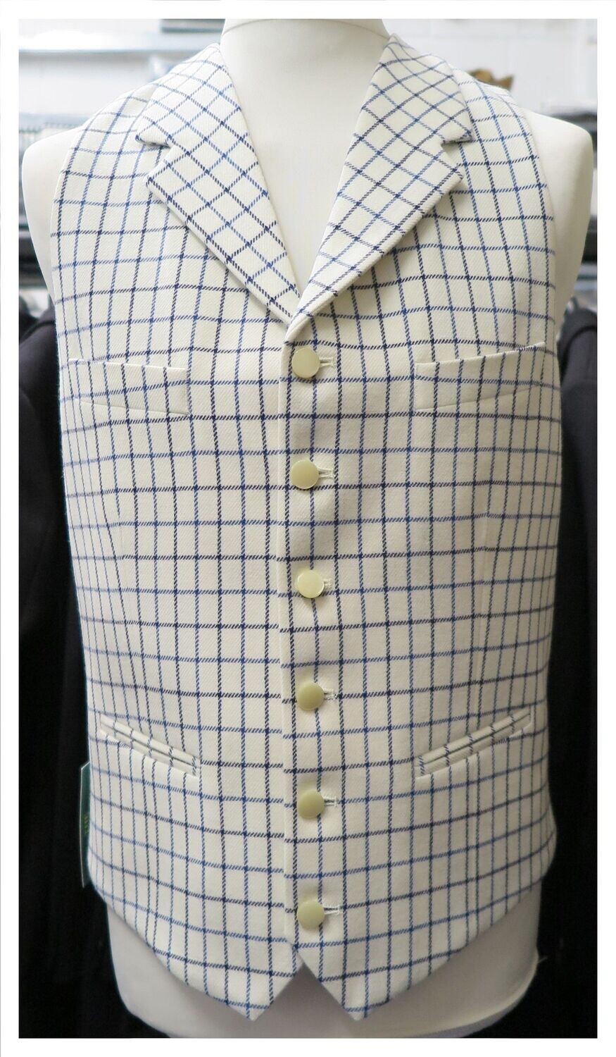 Gents 44" Navy & Blue, Tattersall Check Waistcoat