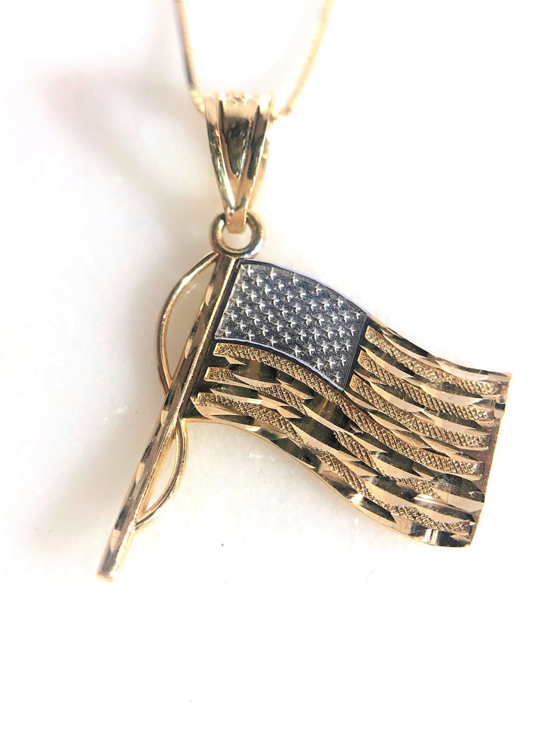 JP181 14k Two-Toned Gold Reversible Flag Pendant/Charm - ON SALE!!