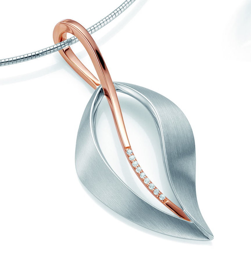 Breuning 32/03154-0 Two-Toned Leaf Pendant with White Sapphires