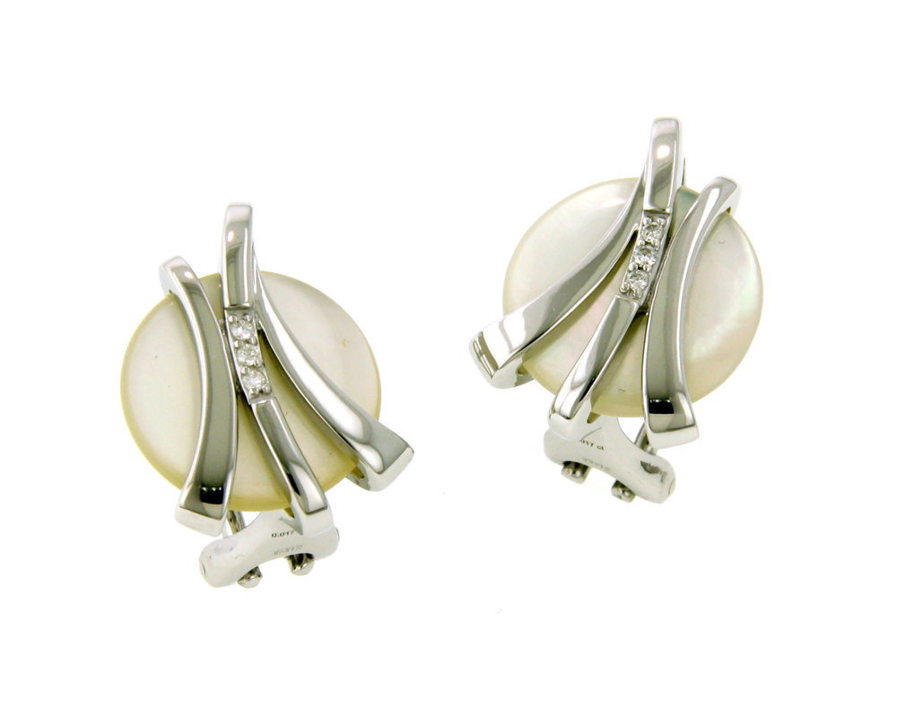 Breuning 01/82634 Sterling Silver Mother of Pearl & Diamond Earrings