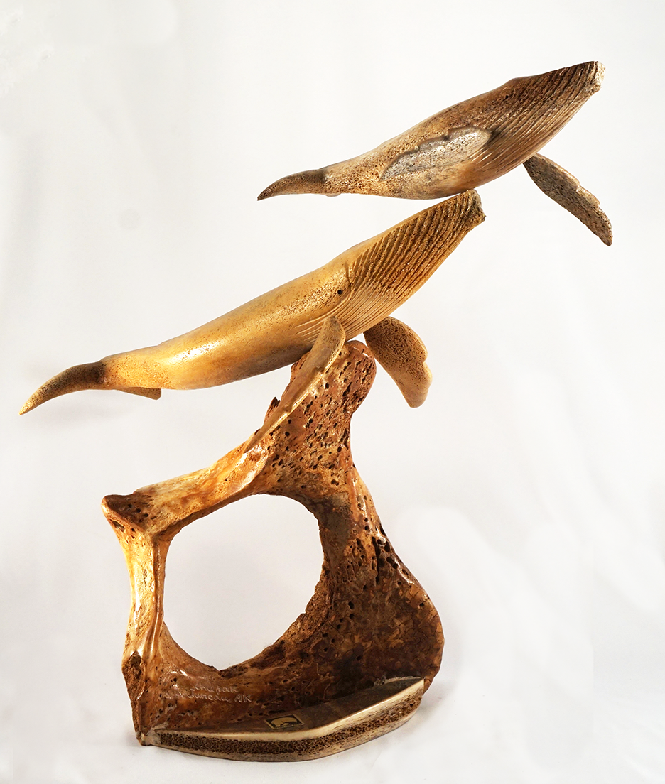 Native Alaskan Whale Sculpture Fossilized Walrus Bone