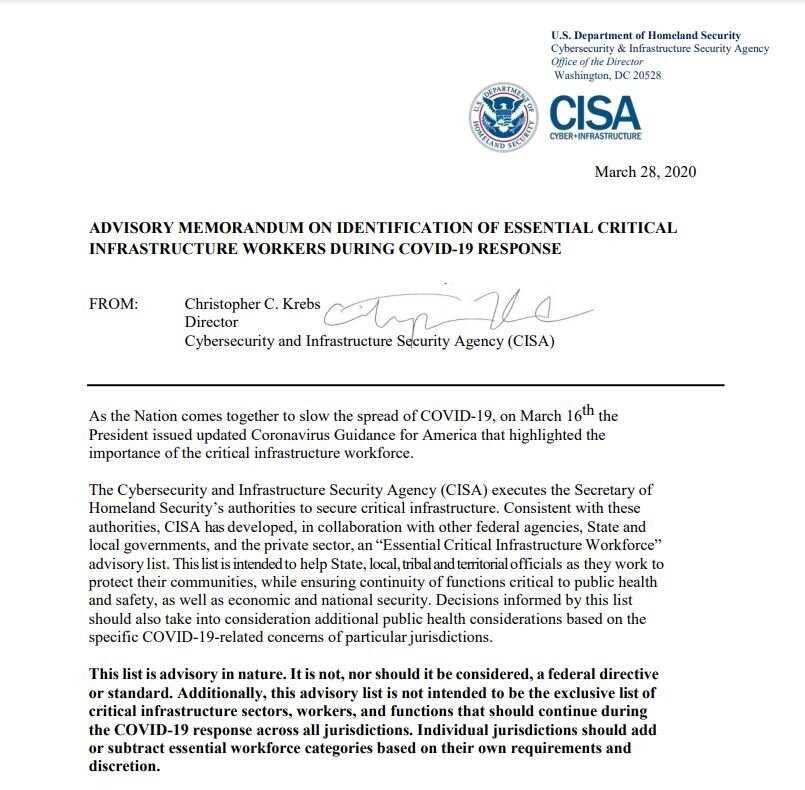 ADVISORY MEMORANDUM ON IDENTIFICATION OF ESSENTIAL CRITICAL ...