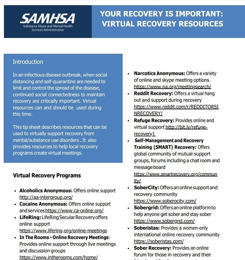 Your Recovery Is Important: Virtual Recovery Resources