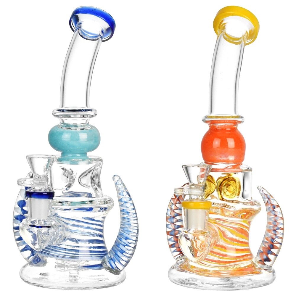 DNA Spiral Horned Bent Neck Water Pipe | 9" | 14mm F | Colors Vary ...