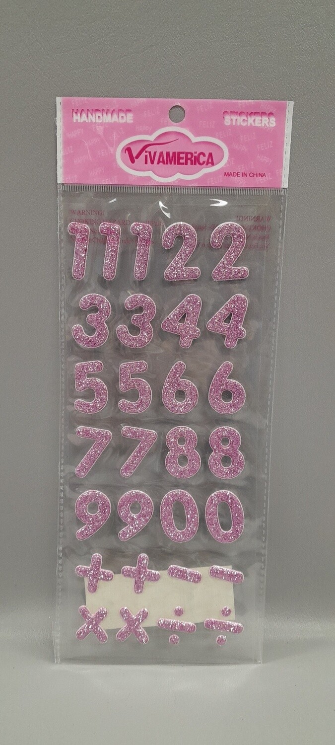 Glitter Number Stickers Pink