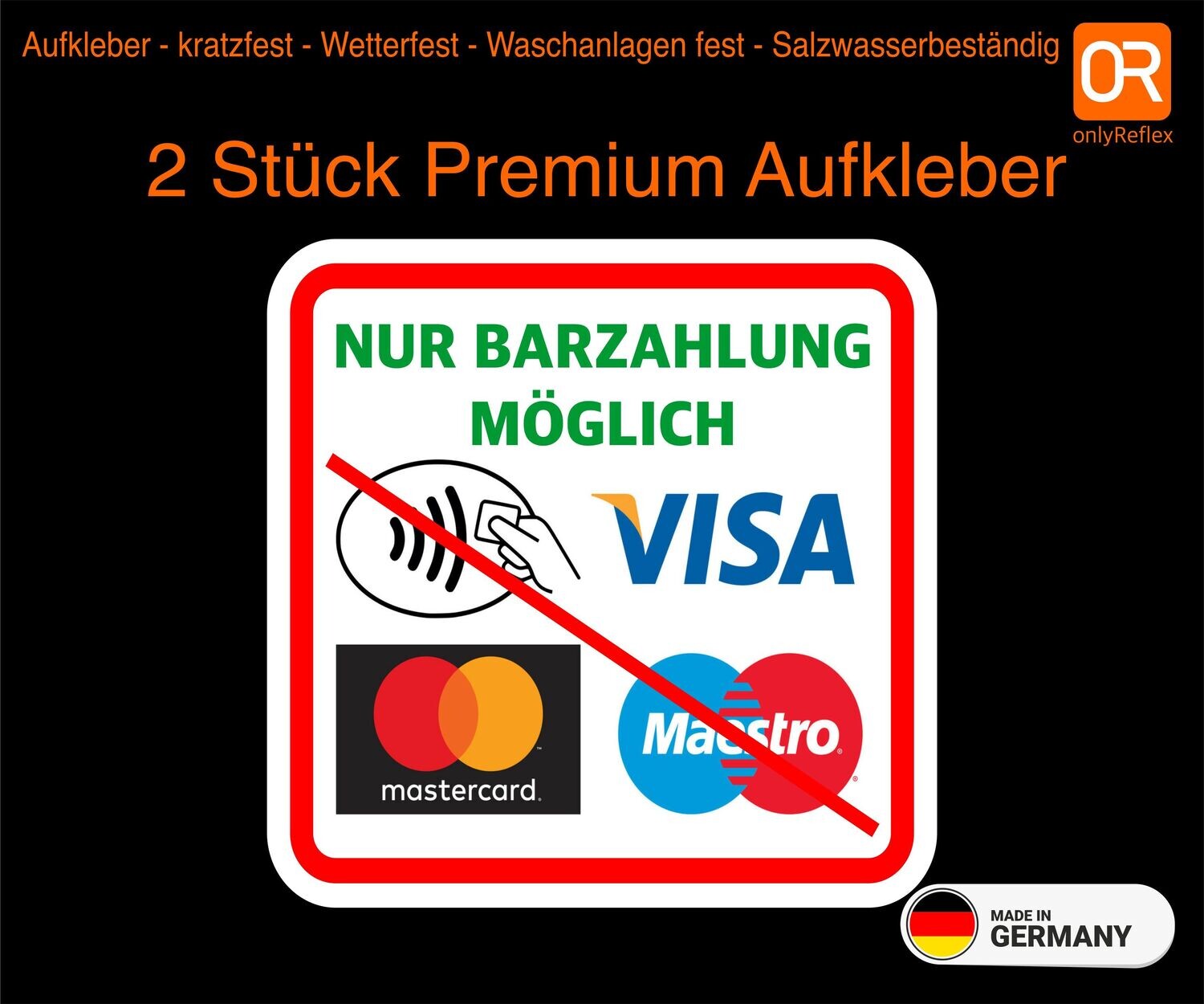 2 Stück Nur Barzahlung möglich, Aufkleber