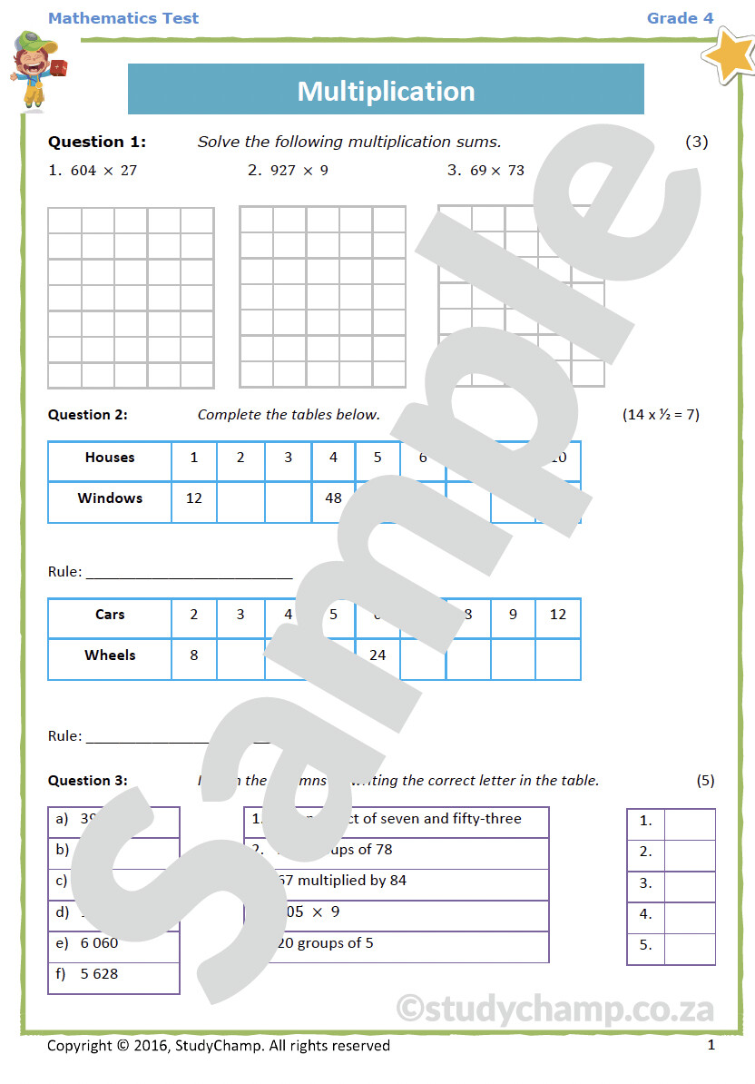 Grade 4 Mathematics Test: Multiplication and Division