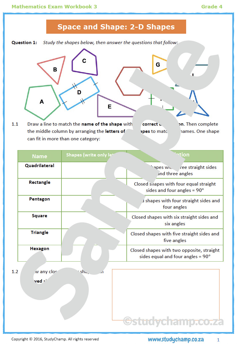 Grade 4 Maths Year-end Exam workbook 3: Space and Shape