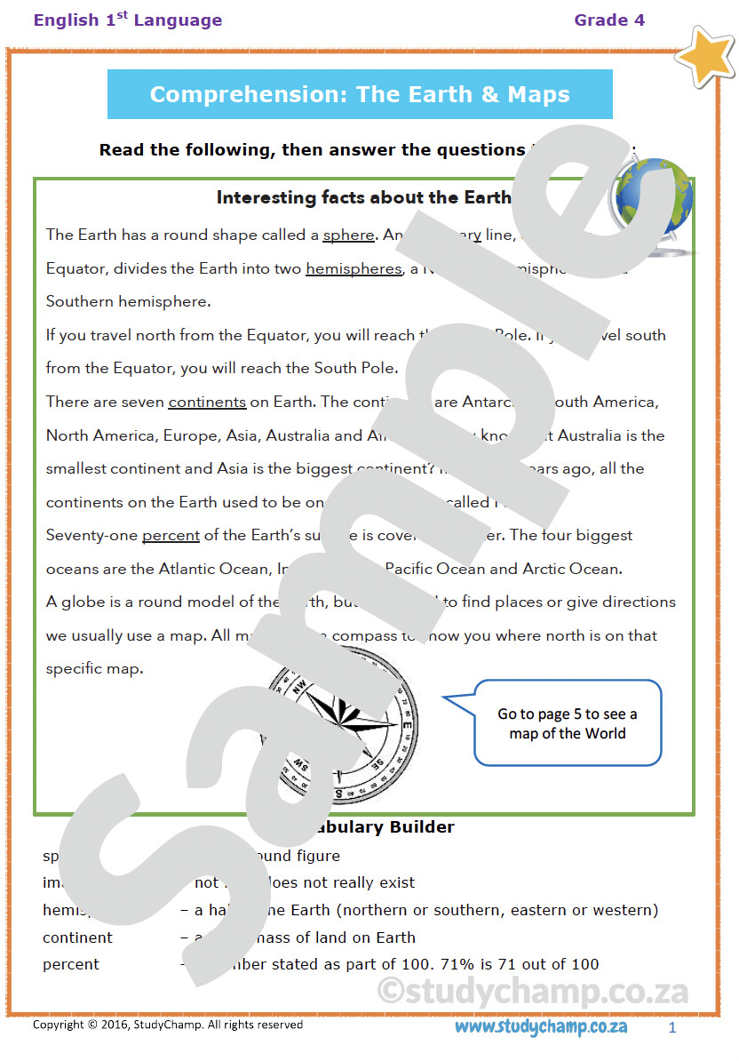 Grade 4 English Comprehension: The Earth and Maps