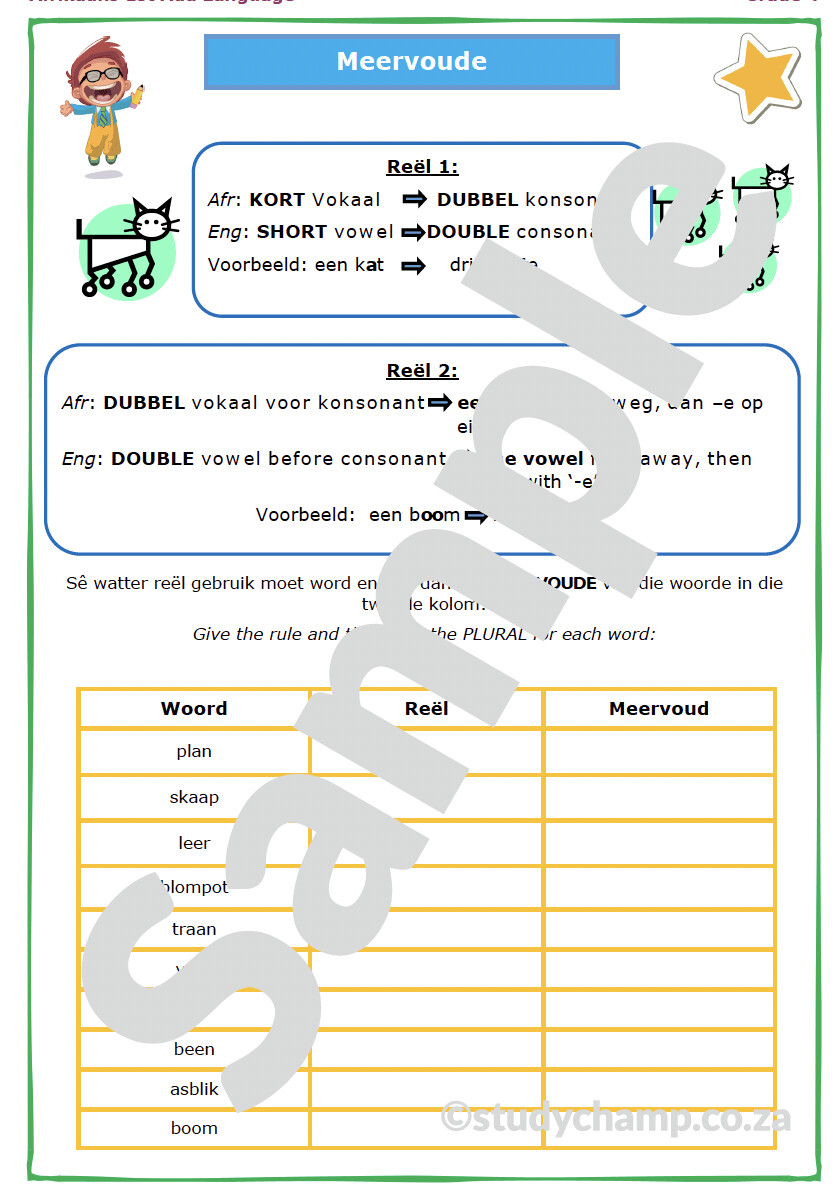 Grade 4 Afrikaans Quiz: Meervoud en Verkleining