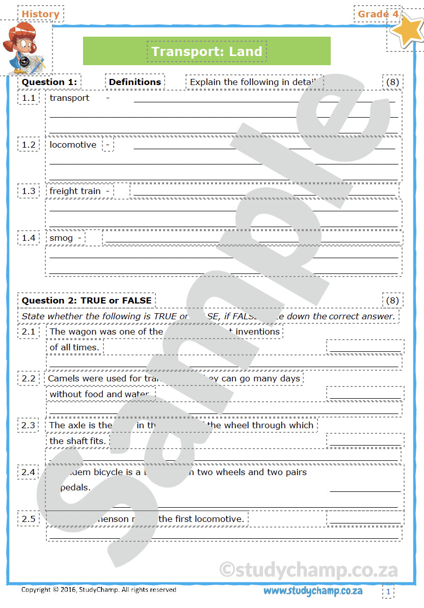 Grade 4 History Test: Transport on Land