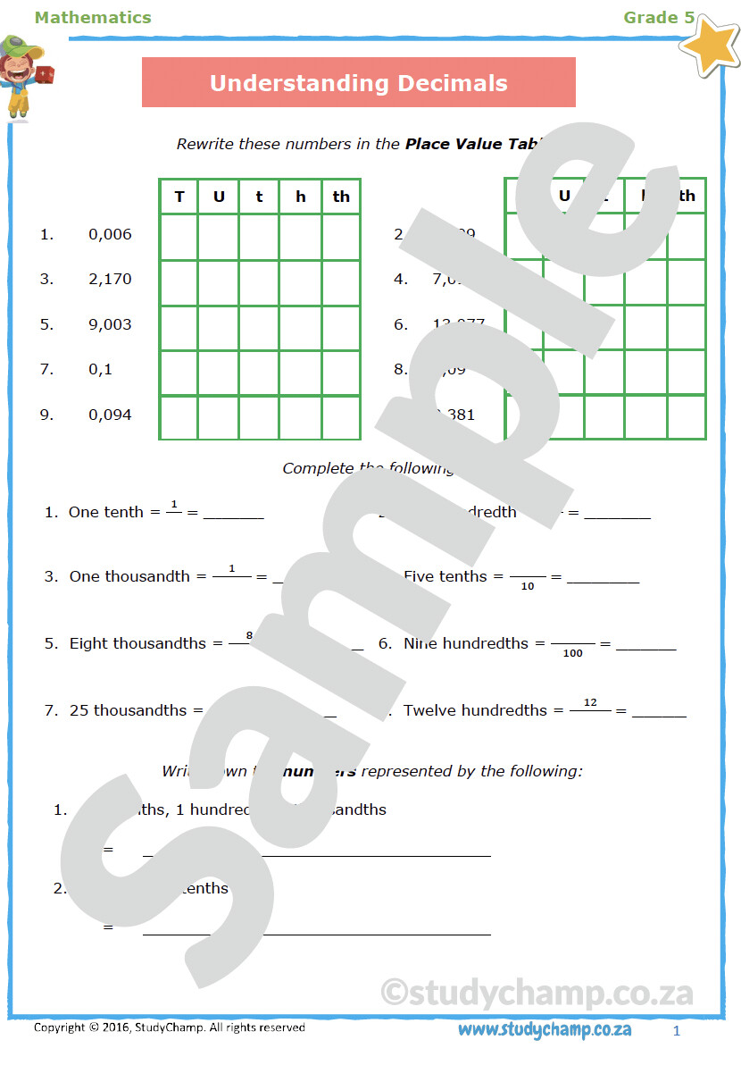 Grade 5 Mathematics Workbook: Decimal Fractions