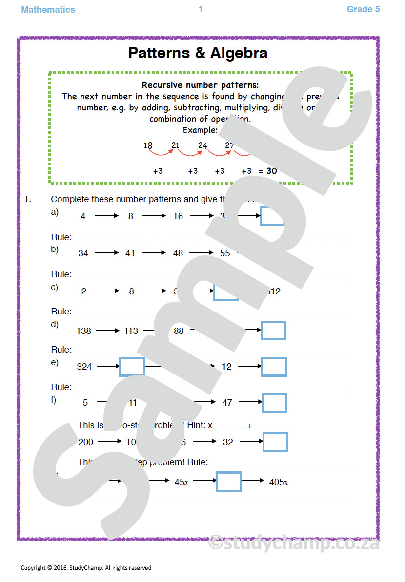 Grade 5 Mathematics Workbook: Patterns and Algebra
