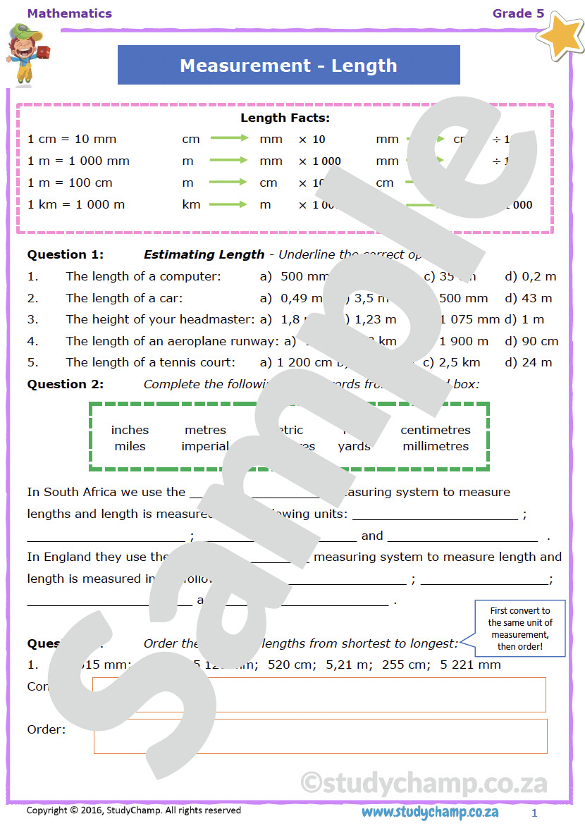 Grade 5 Mathematics Workbook: Measurement - Length