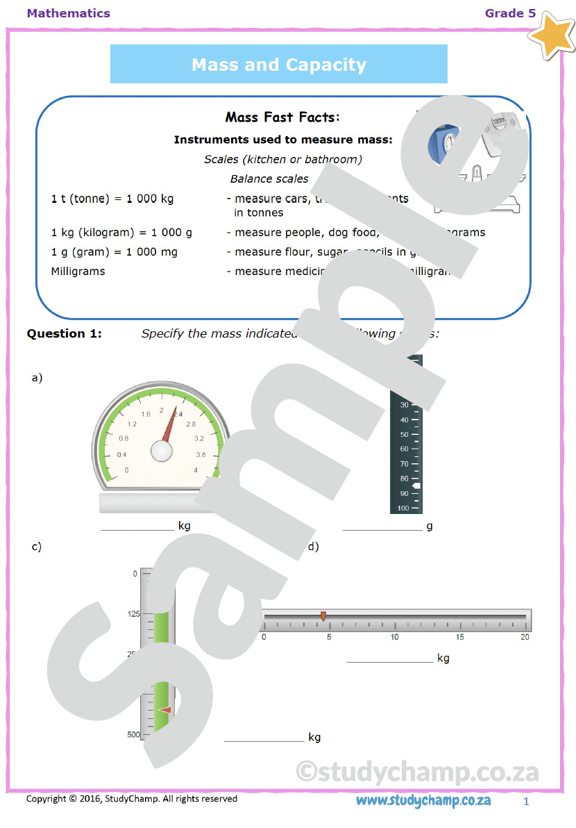 Grade 5 Mathematics Workbook: Measurement - Mass and Capacity