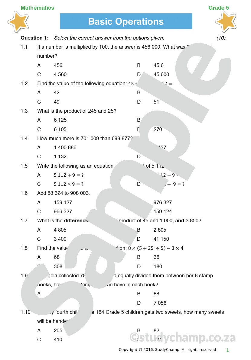 Grade 5 Mathematics Test: Operations and Problem Solving