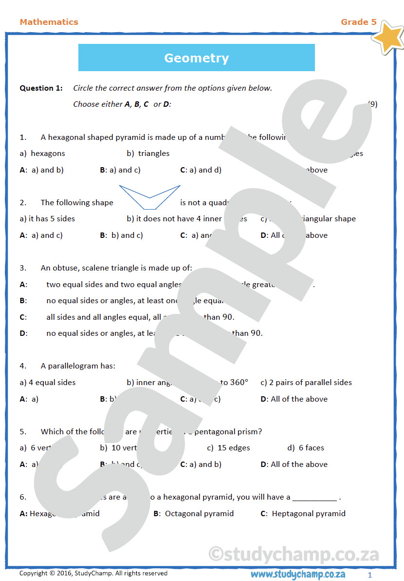 Grade 5 Mathematics Test: Geometry