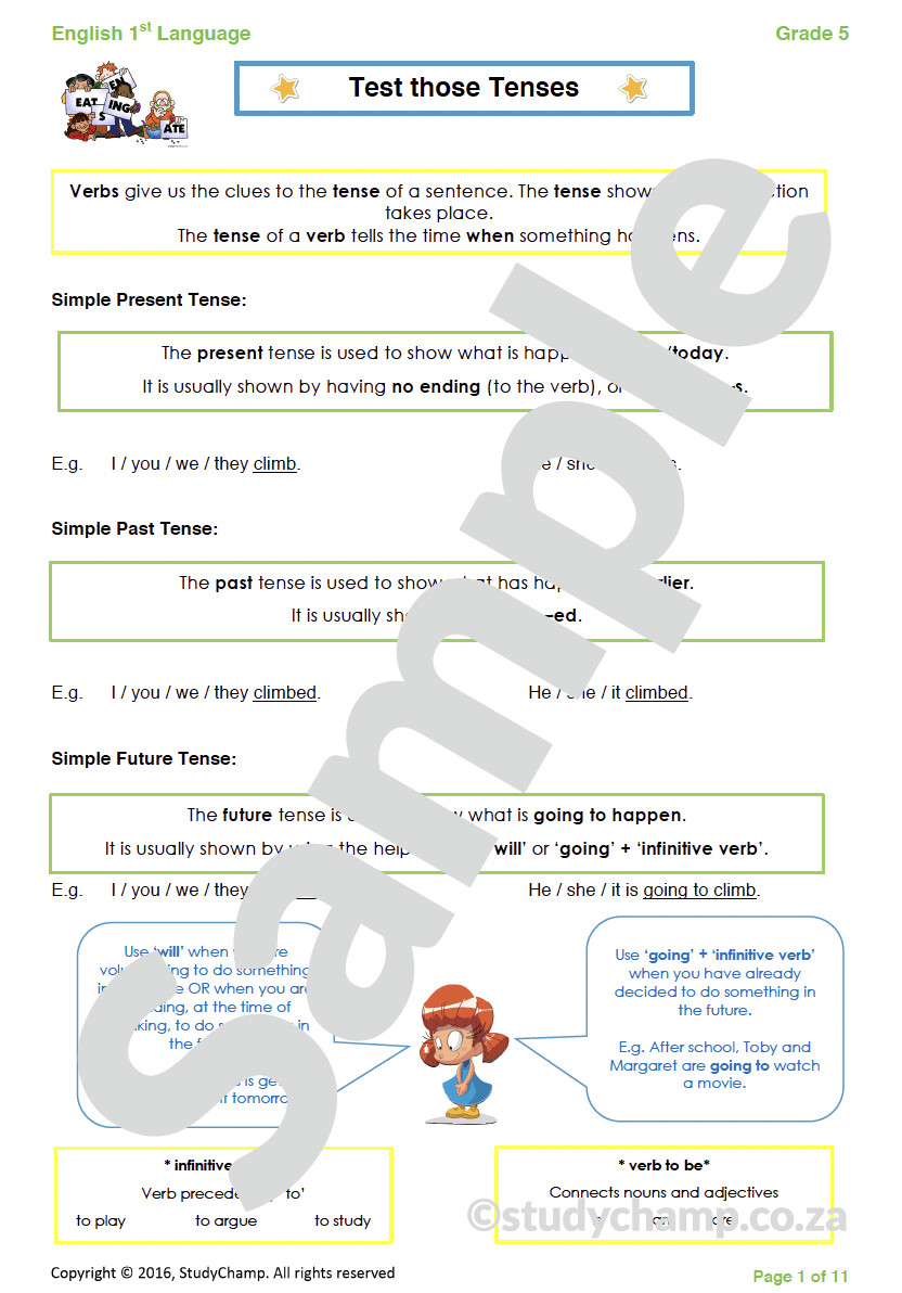 Grade 5 English Worksheet: Tenses of the Verb