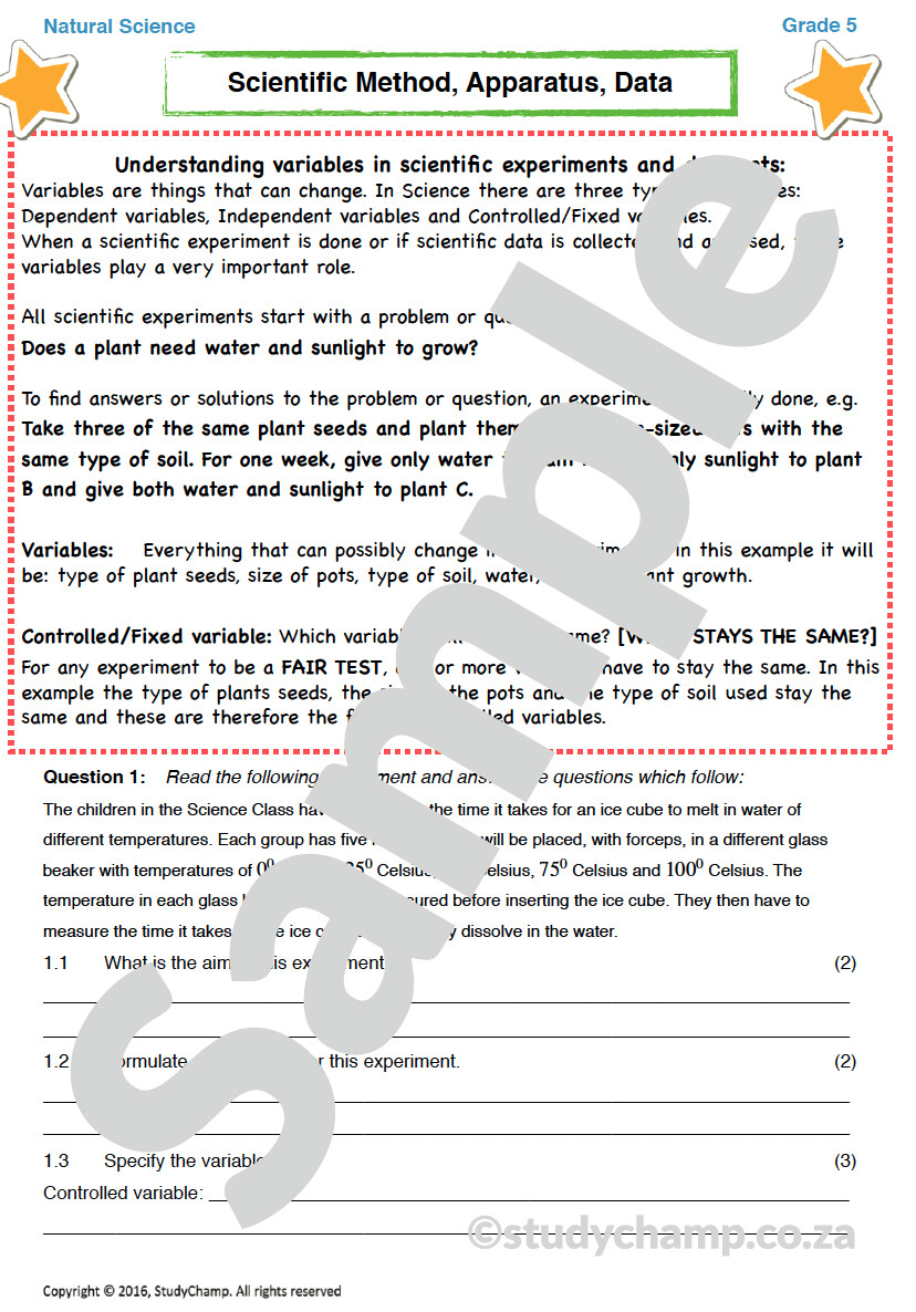 Grade 5 Natural Sciences Worksheet: Scientific apparatus and Method
