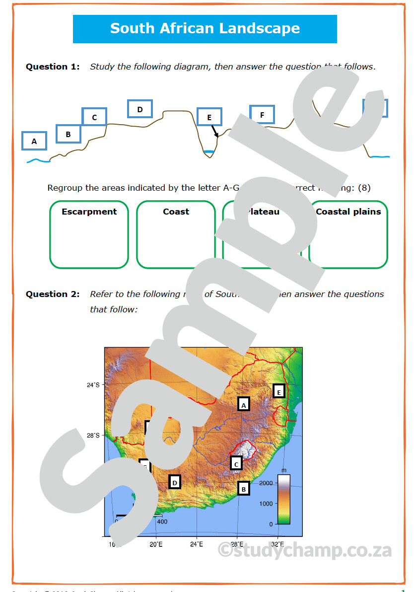 Grade 5 Geography Test: The South African Landscape