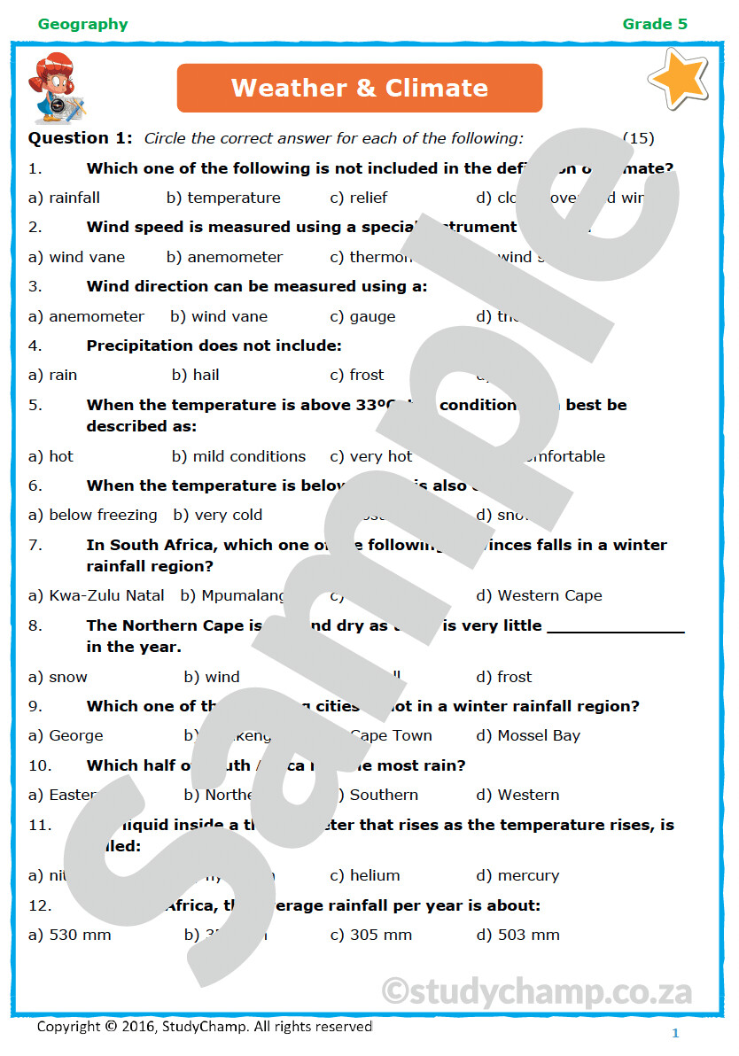 Grade 5 Geography Test: Weather and Climate