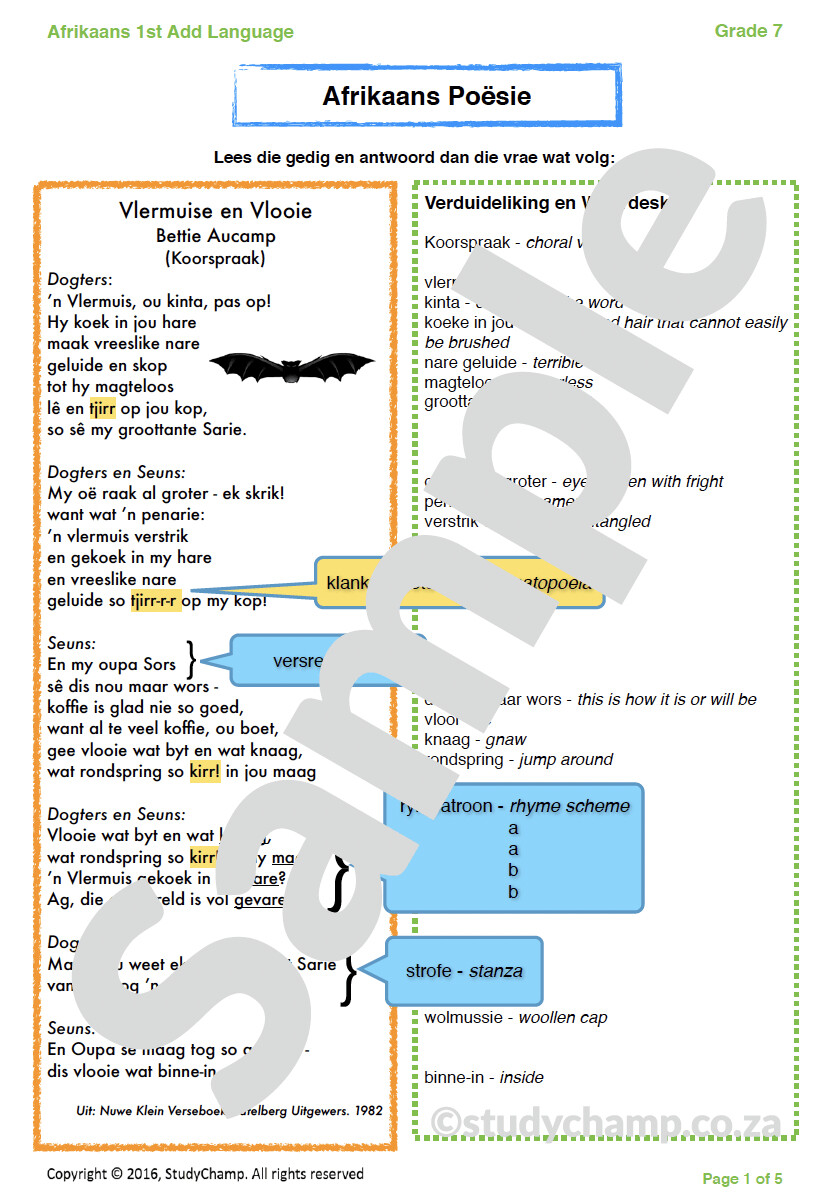 Grade 7 Afrikaans: Gedigte en figuurlike taal