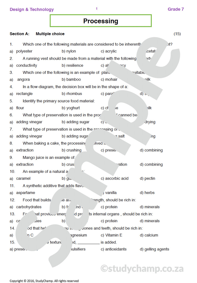Grade 7 Technology Test: Processing