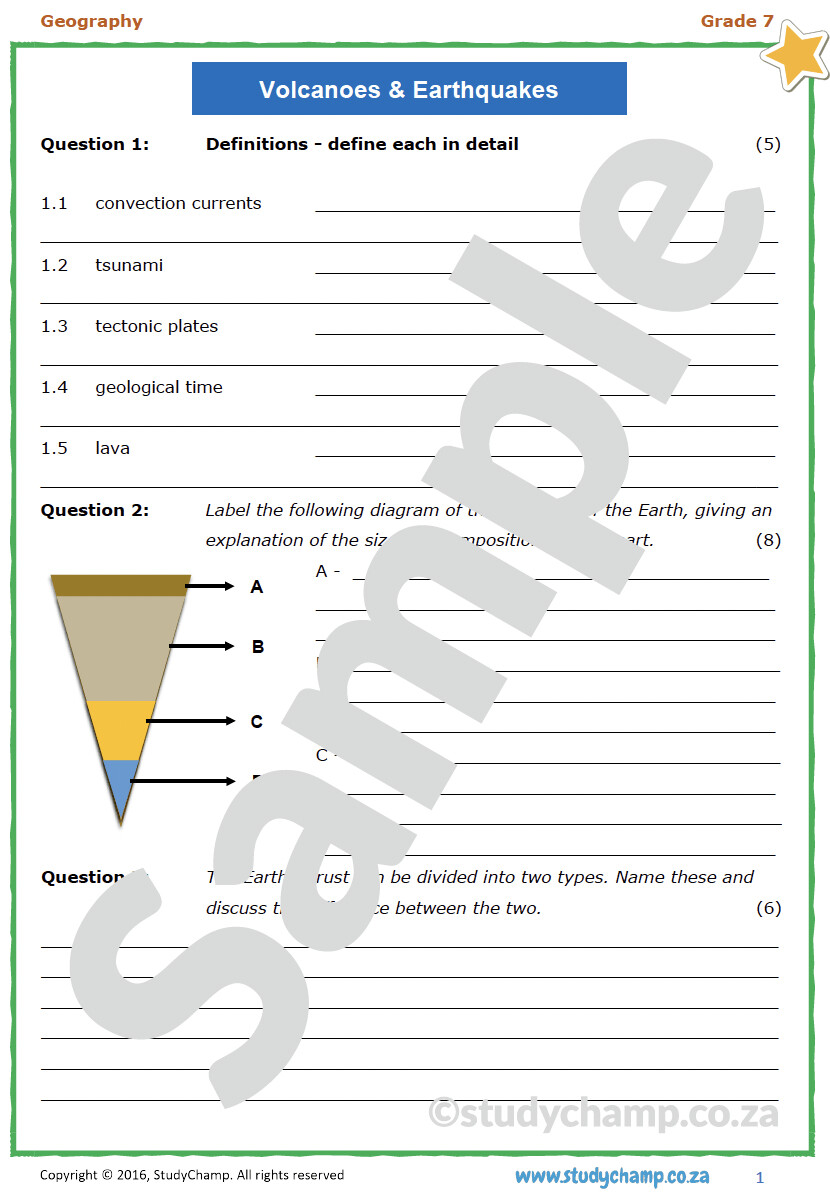 Grade 7 Geography Test: Earth's structure and Natural disasters