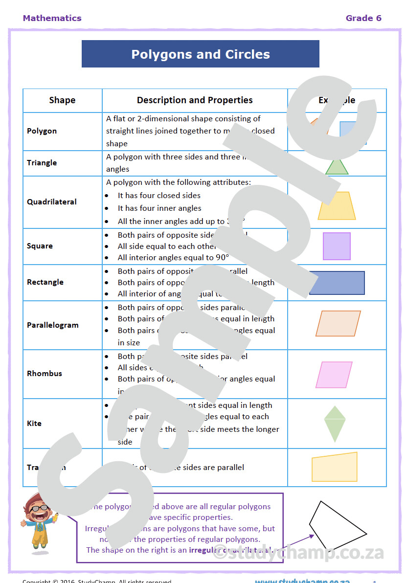 Grade 6 Maths Workbook: Geometry - Polygons and Circles