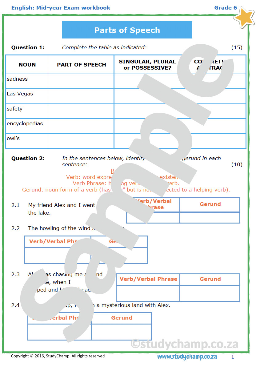 Grade 6 English Mid-year Exam Revision: Language and Grammar