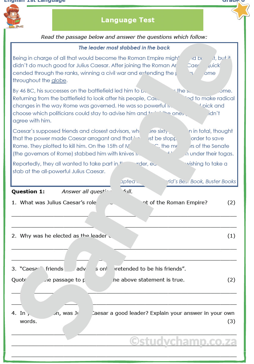 Grade 6 English Test The Leader