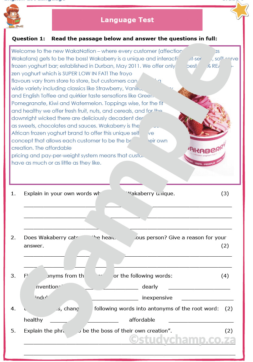 Grade 6 English Test Wakaberry Grade 6 English Test Wakaberry