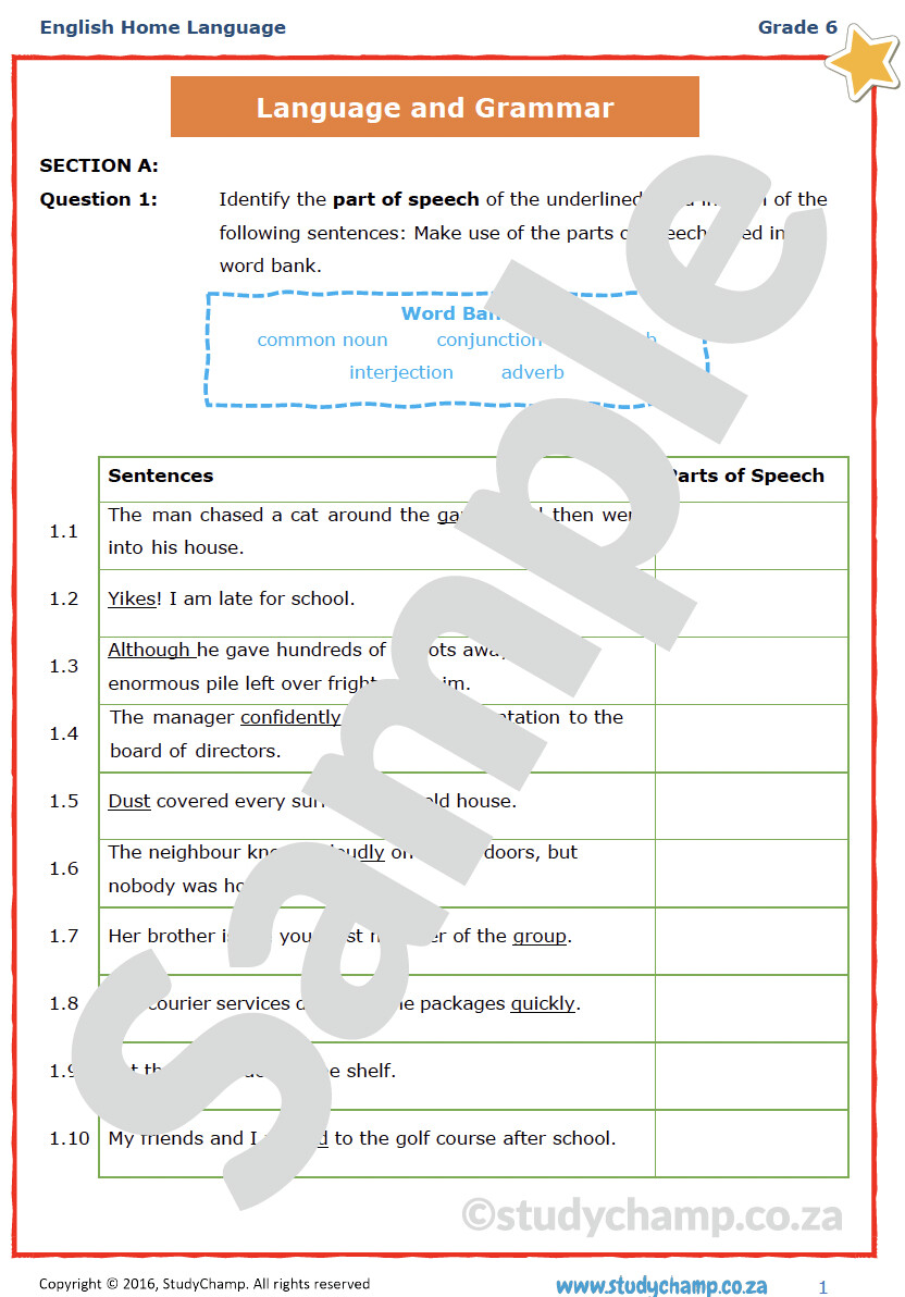 Grade 6 English Test: Language and Grammar