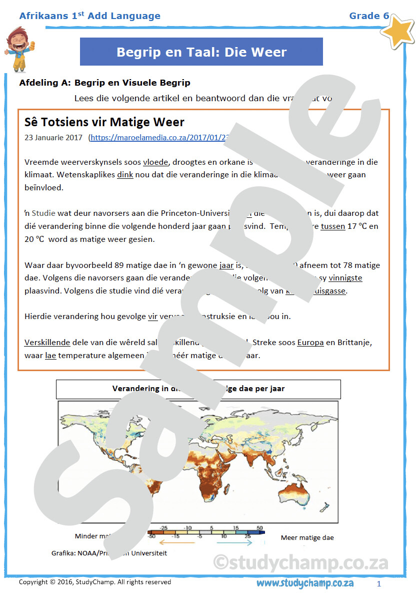 Grade 6 Afrikaans Begrip en Taal: Die Weer