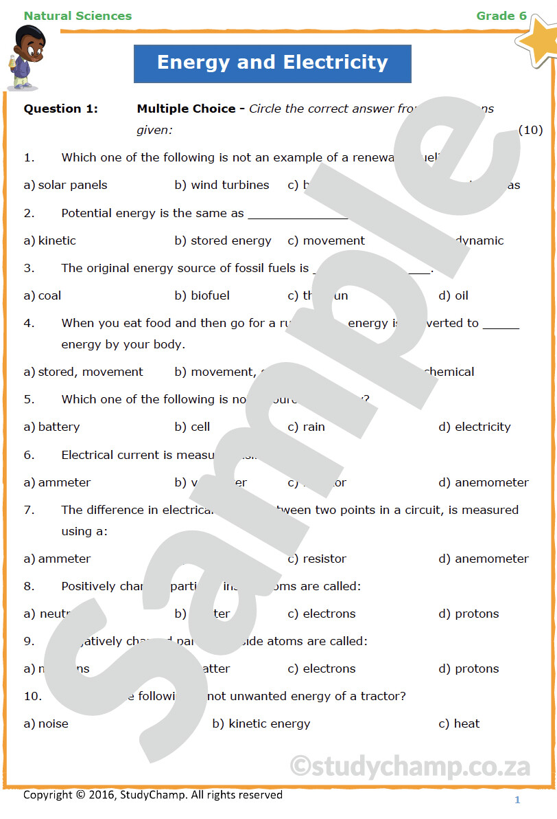 Grade 6 Natural Sciences Test: Energy and Mains Electricity